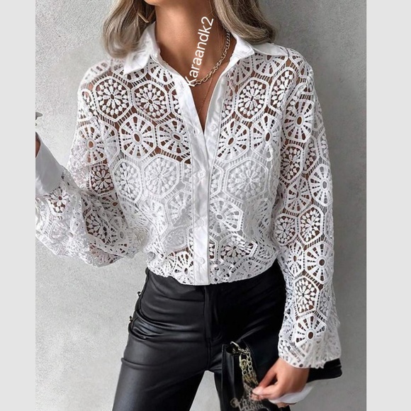 Tops | Luxe Floral Lace Button Down Shirt Blouse | Poshmark